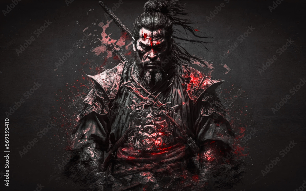Bloody medieval samurai warrior, generative AI Stock Illustration ...