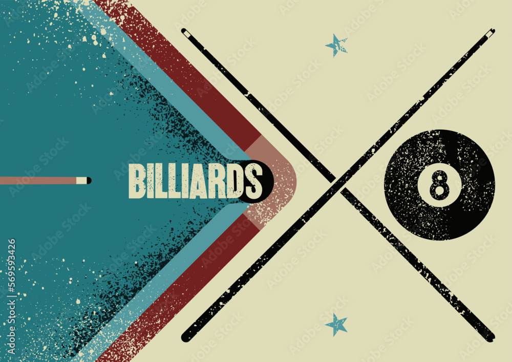 Billiards typographical vintage grunge style poster design. Retro ...