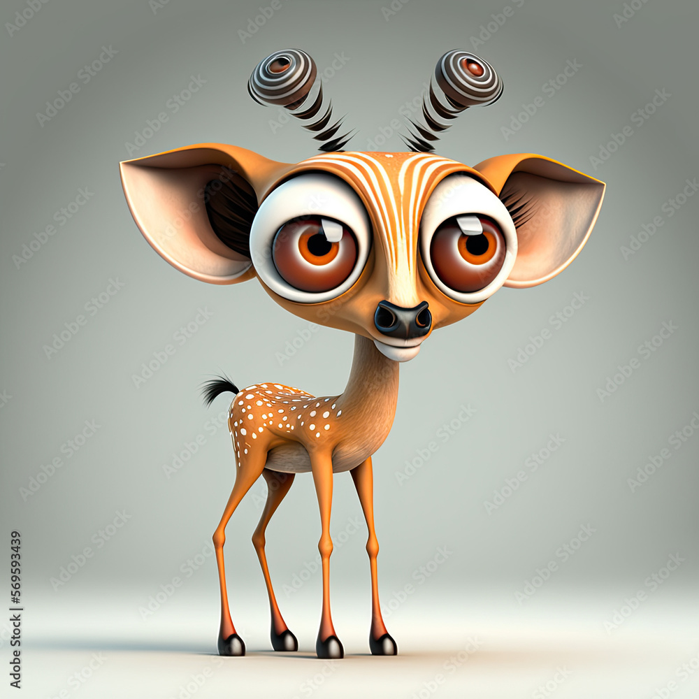 Cute gazelle cartoon character created using generative AI tools Stock ...