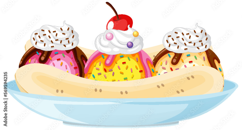 Banana split Ice cream sundae on white background Stock Vector | Adobe ...