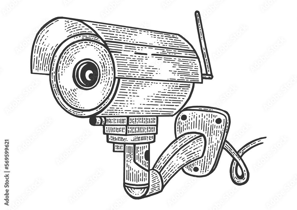 Surveillance camera sketch engraving PNG illustration with transparent ...