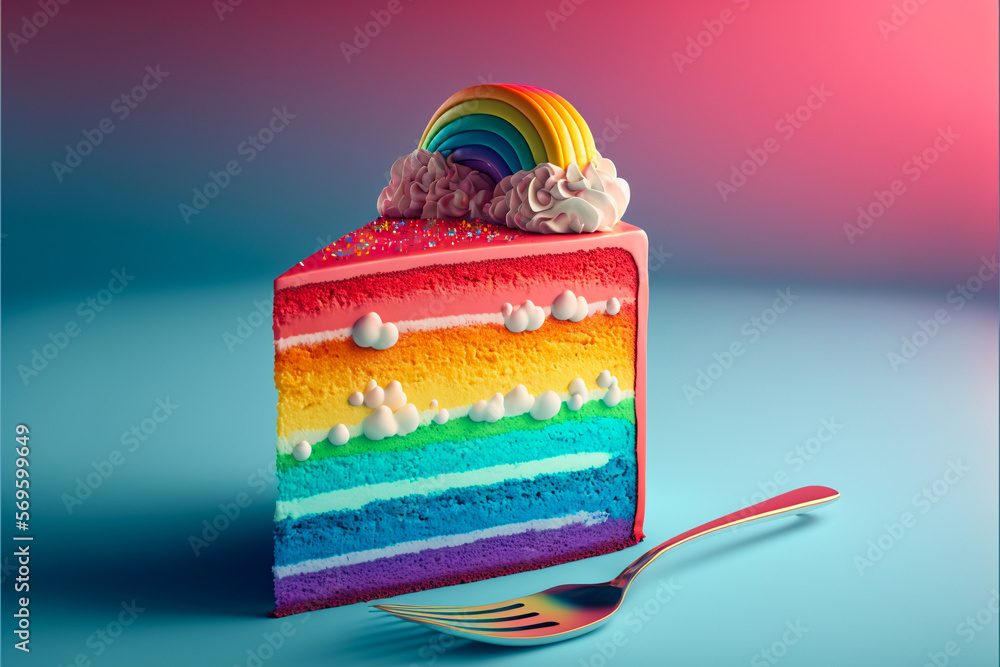 Rainbow birthday cake. Photo realistic 3d illustration. Generarive AI ...