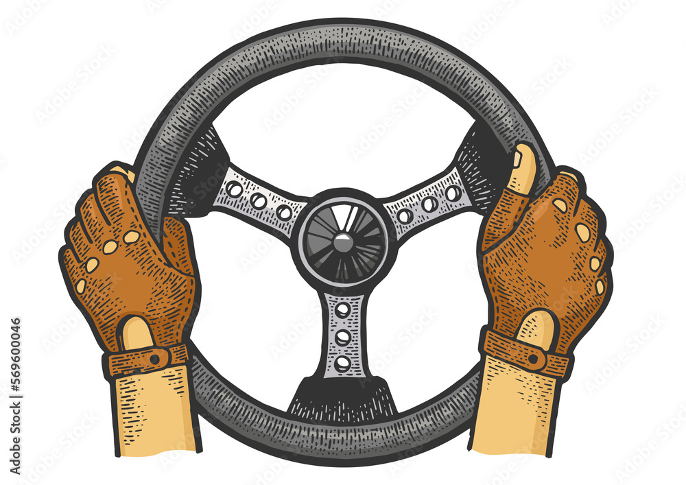 Racer hands on steering wheel color sketch PNG illustration with ...