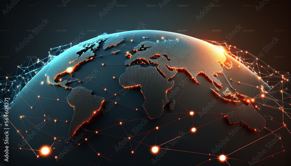 Connection lines around the Earth's surface, future technology backdrop ...