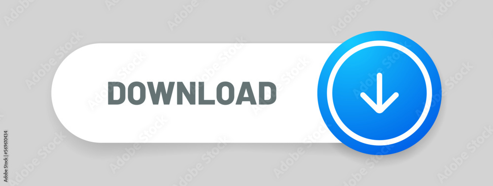 3D blue download button icon. Upload icon. Down arrow bottom side ...