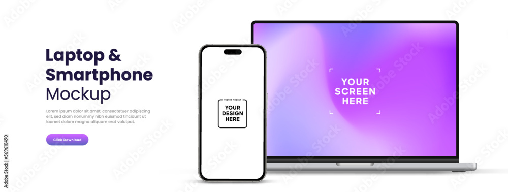 Modern laptop mockup front view and smartphone mockup high quality ...