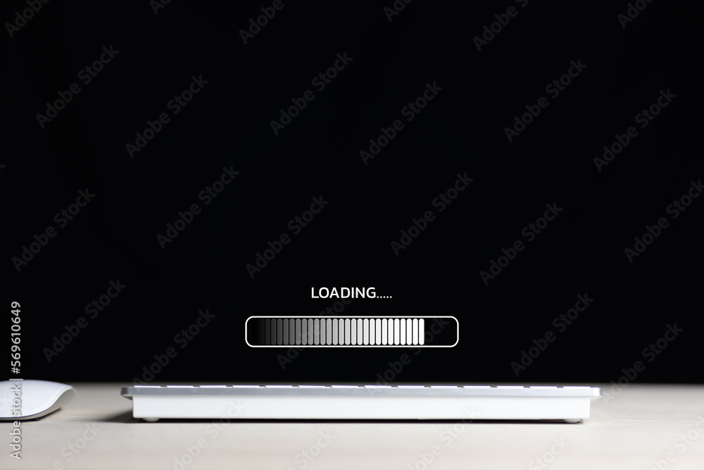 laptop for download software and waiting to loading digital business ...