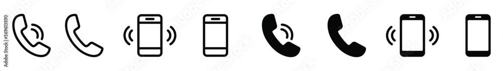 Ringing phone icon set. Telephone call sign. Smartphone ringing symbol ...
