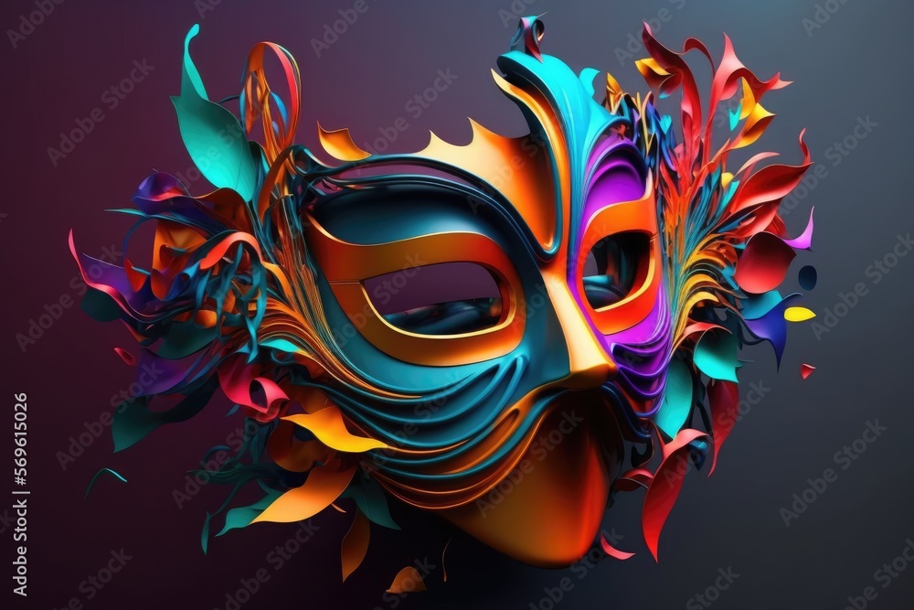 An animated representation of a carnival mask, with bold and vibrant ...