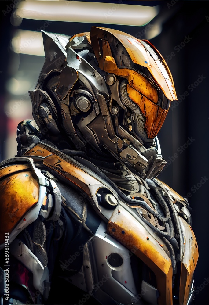 Portrait of a sci-fi military warrior. High-tech futuristic man from ...