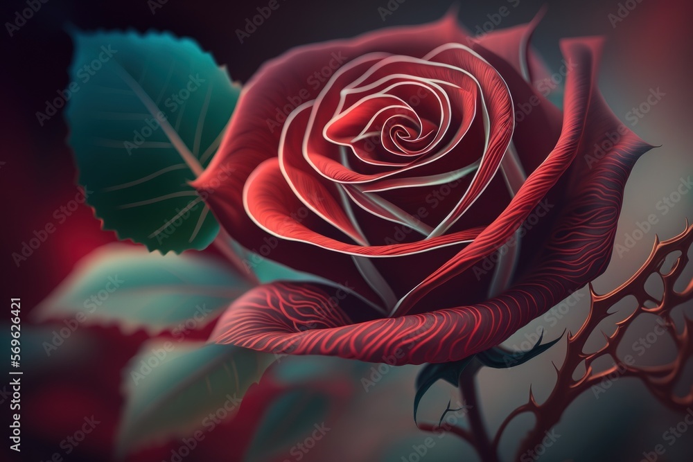 Macro shots of a red rose with a blurred background and focused details ...