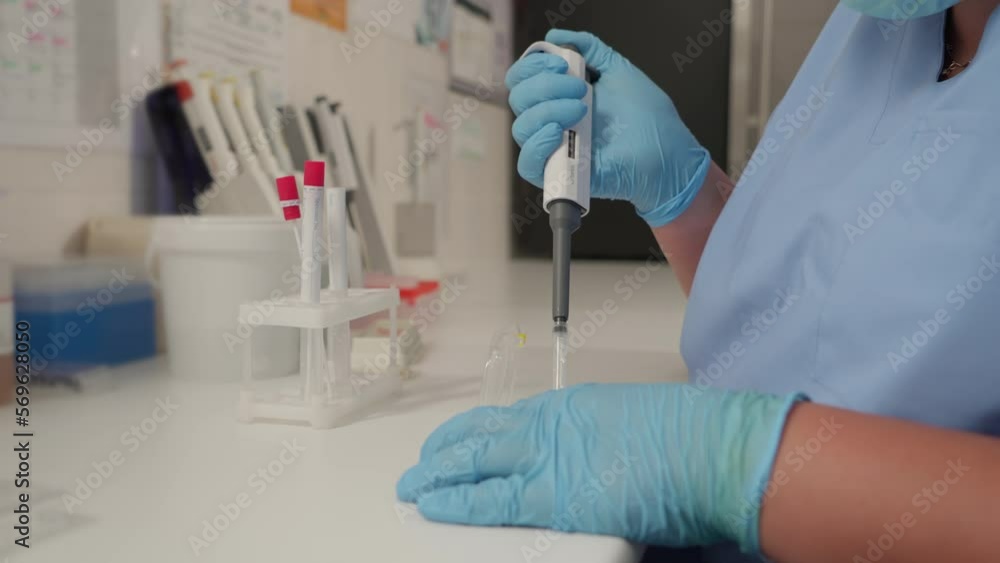 Medical laboratory doctor uses a special tool for sample analysis ...