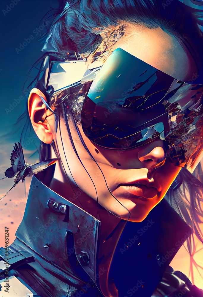 Portrait of a sci-fi cyberpunk girl. High-tech futuristic woman from ...