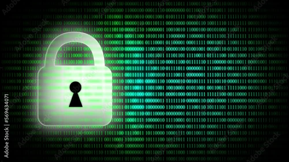 Large glowing lock against green digits on black background as symbol ...