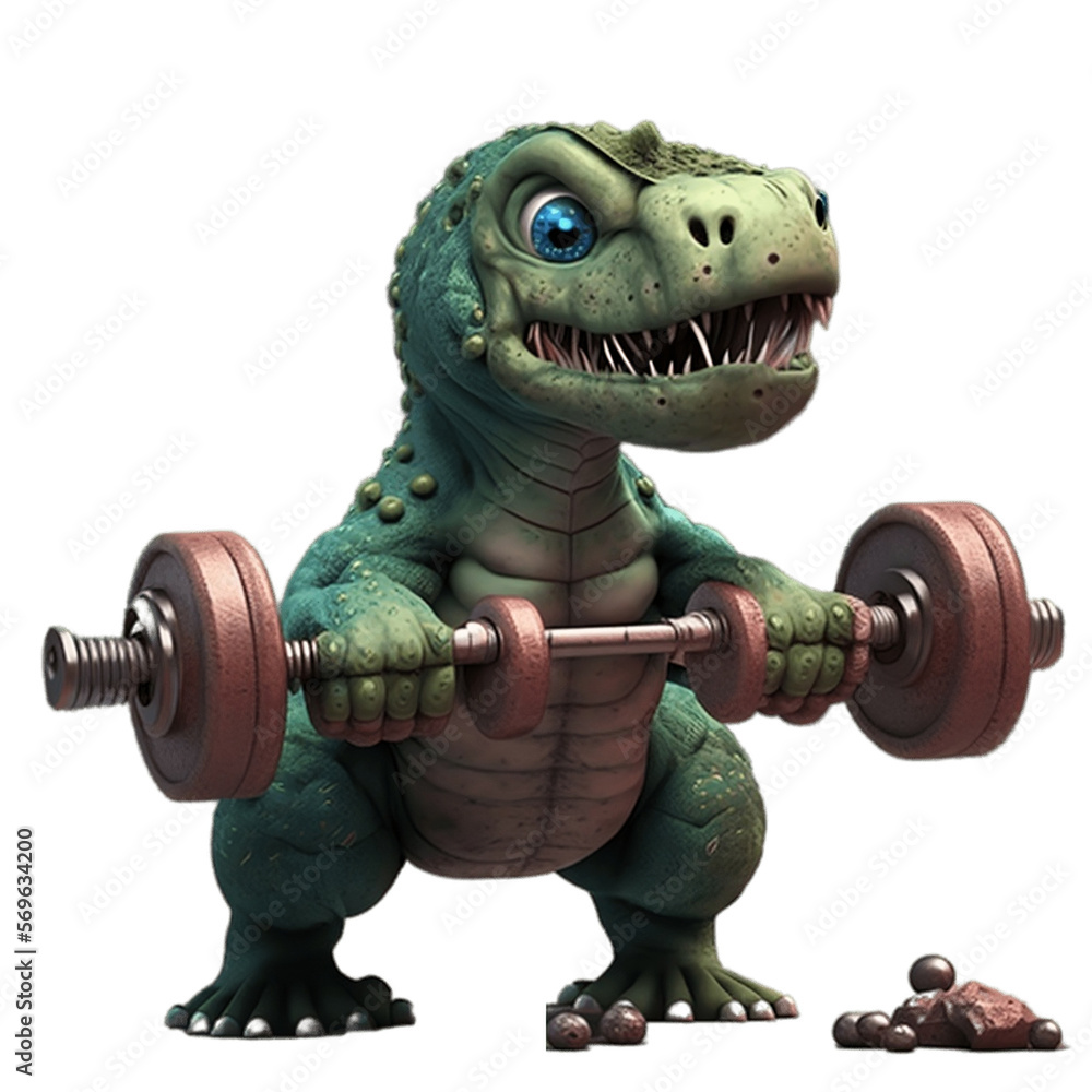 Little dinosaur working out, work out, gym, generative ai Stock ...