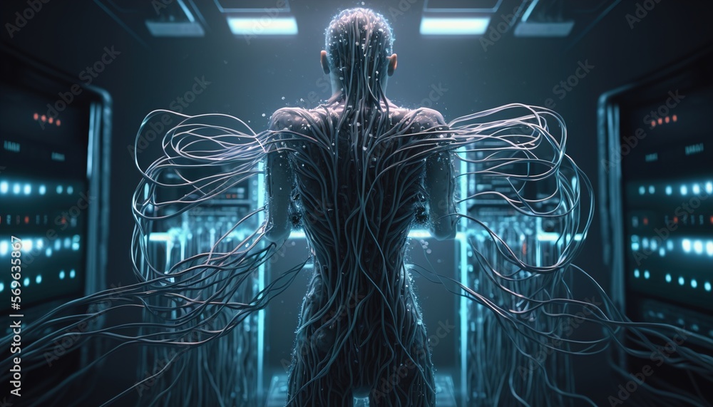 Wired body in data lake, futuristic, dystopian created with generative ...