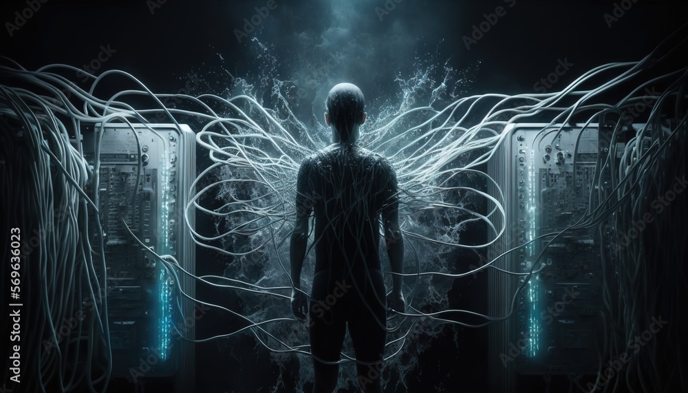 Wired body in data lake, futuristic, dystopian created with generative ...