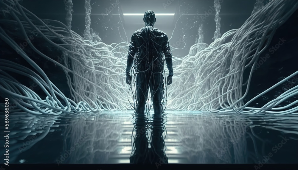 Wired body in data lake, futuristic, dystopian created with generative ...