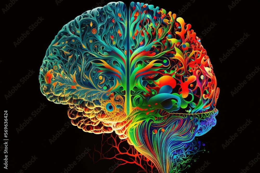 a colorful brain with a black background and a black background with a ...