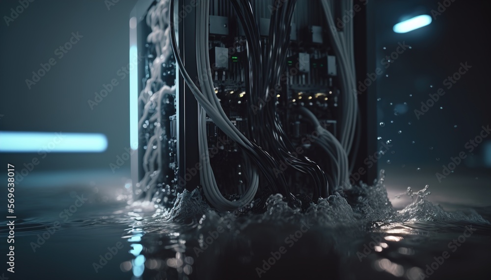 Digital data flow, water flow, hydropower, renewable energy, data lake ...