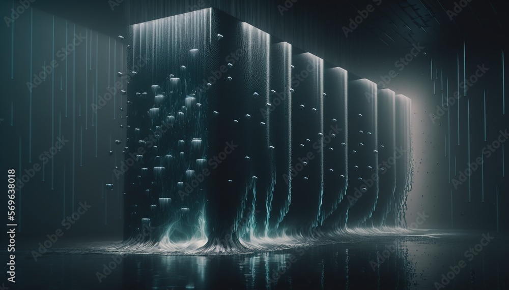 Digital data flow, water flow, hydropower, renewable energy, data lake ...