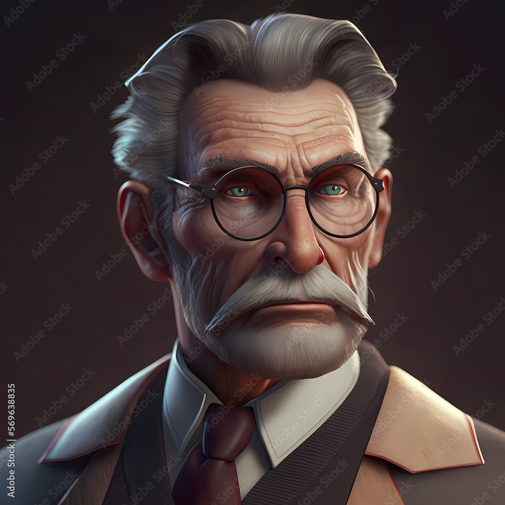 A stylish and distinguished 3D model of a professor, handsome and ...
