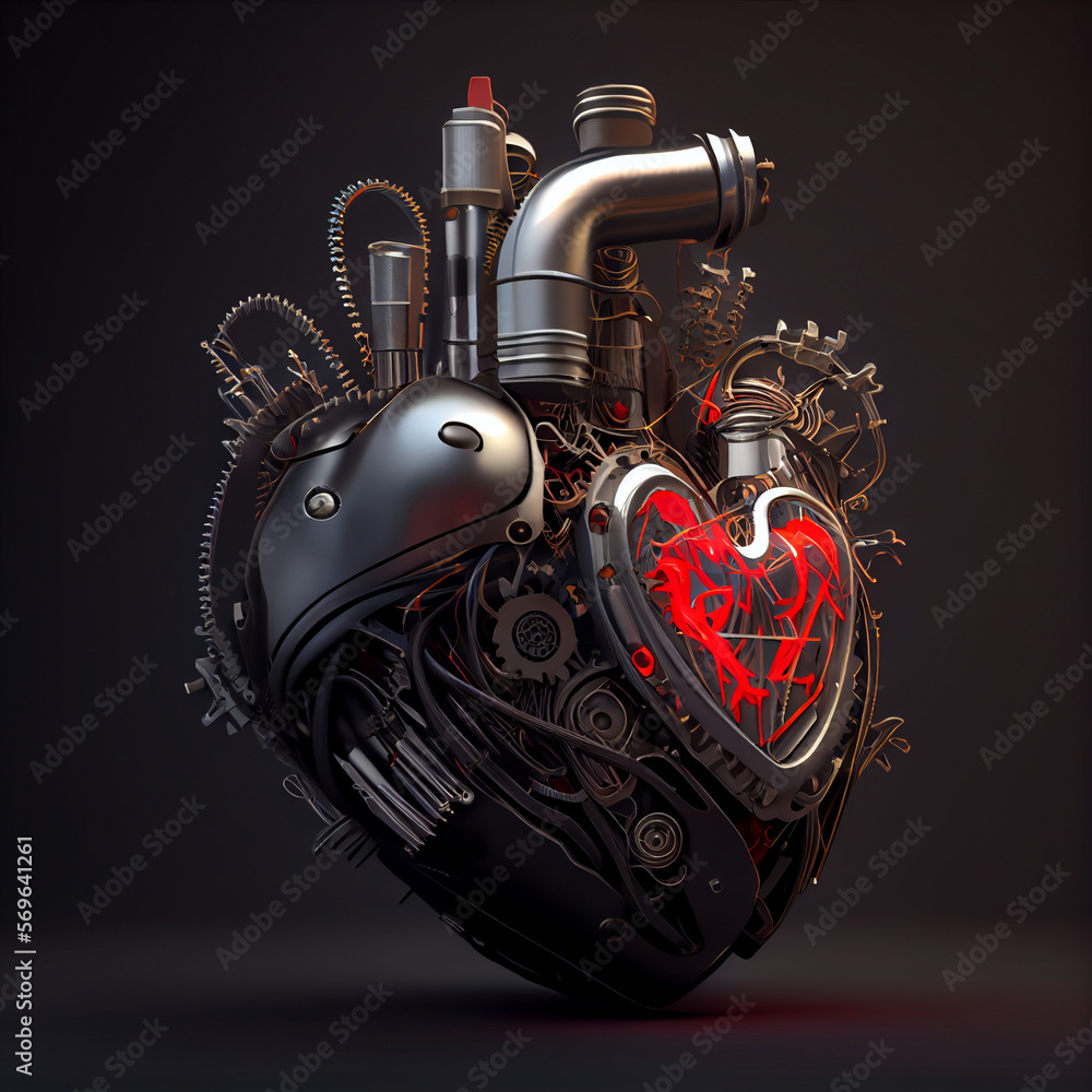 Human heart, mechanical, engine, technology, industrial, generative AI ...