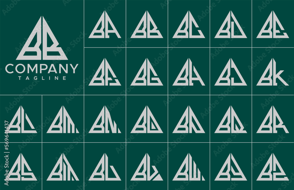 Modern triangle letter B logo design template set. Simple line B ...