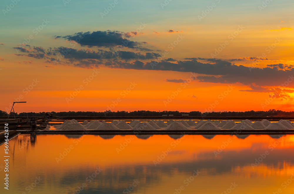 salt industry in Thailand,Salt industry,sunset on a pink salt lake ...