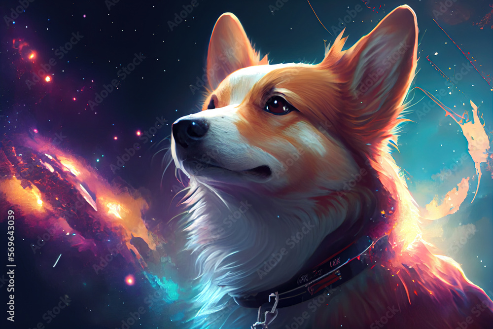 animecore dog in a spacesuit in space. Generative AI Stock Illustration ...