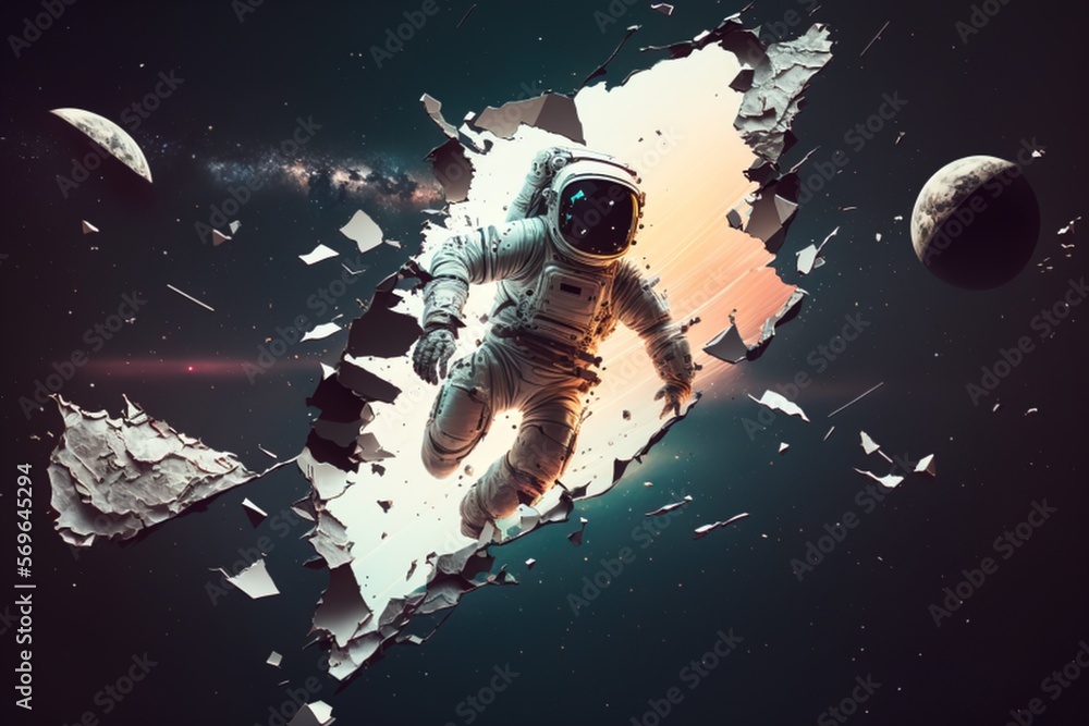 Astronaut falling down in the outer space, cracked created with ...