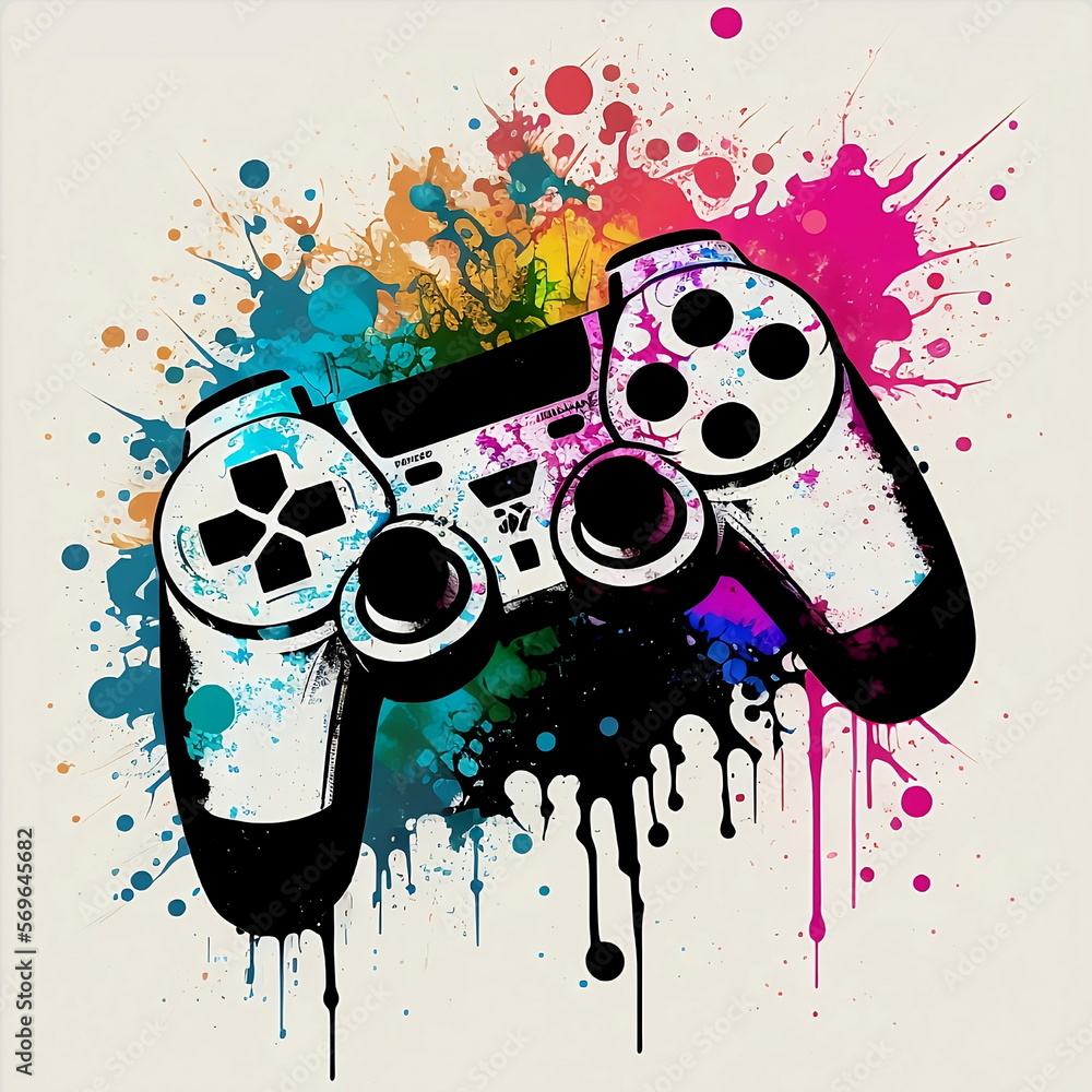 Playstation controller, ink splash art ilustración de Stock | Adobe Stock