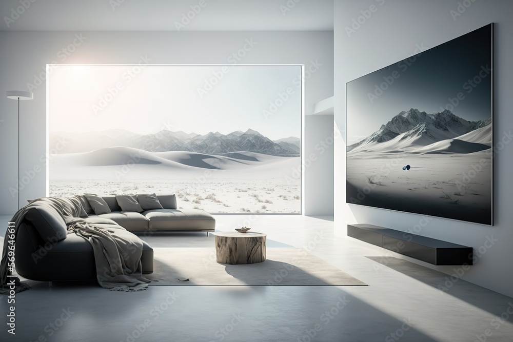 Modern Minimalist Apartment Interior Living Room With 8k Tv Screen ...