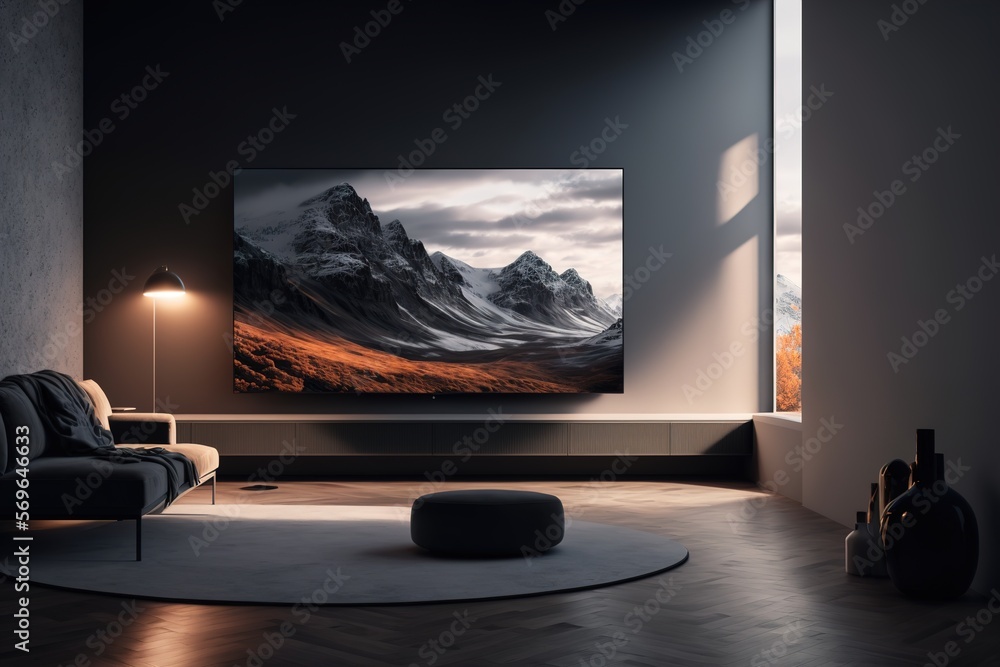 Modern Minimalist Apartment Interior Living Room With 8k Tv Screen ...