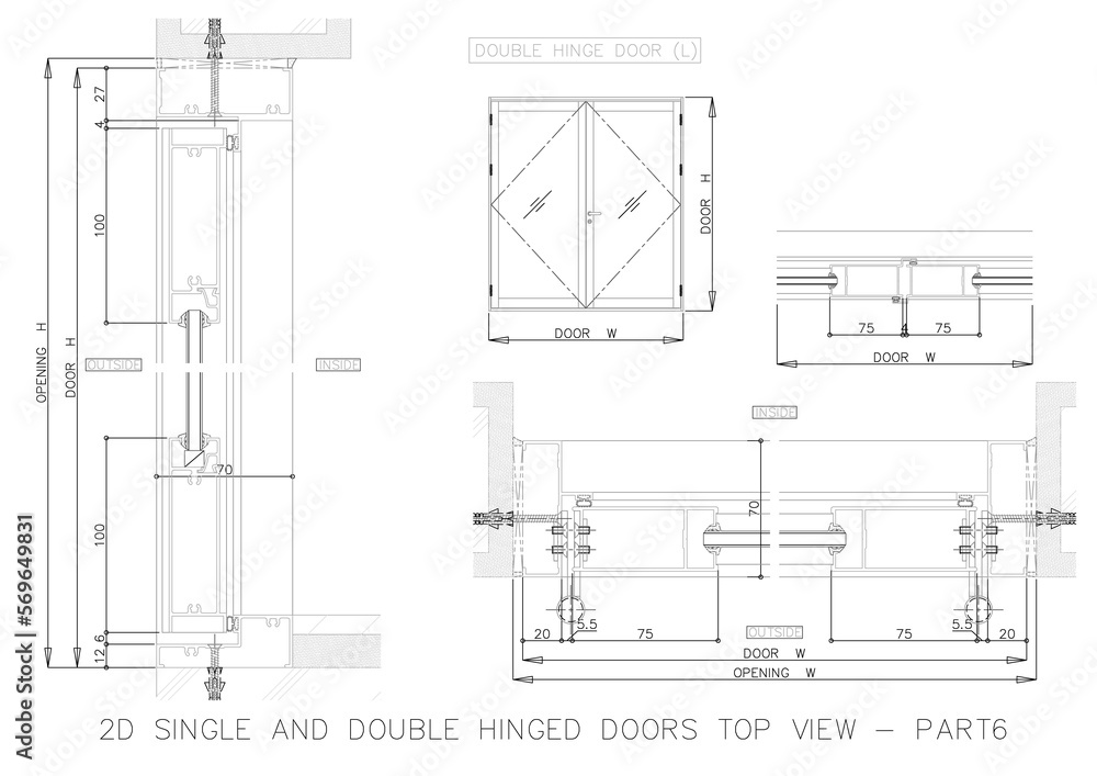2D SINGLE AND DOUBLE HINGED DOORS TOP VIEW Stock Illustration | Adobe Stock