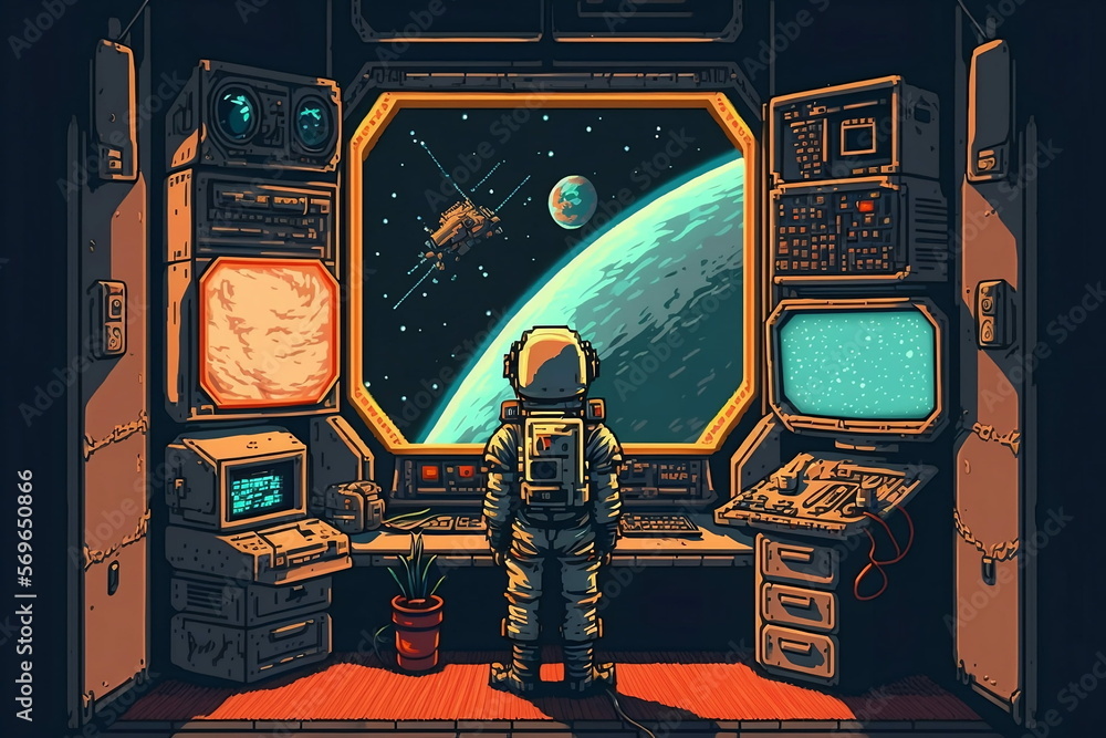 8 Bit Space Station - Astronaut in Space Stock Illustration | Adobe Stock