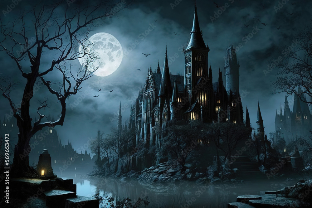 Fantasy dark gothic castle of a vampire city Generative AI Stock ...
