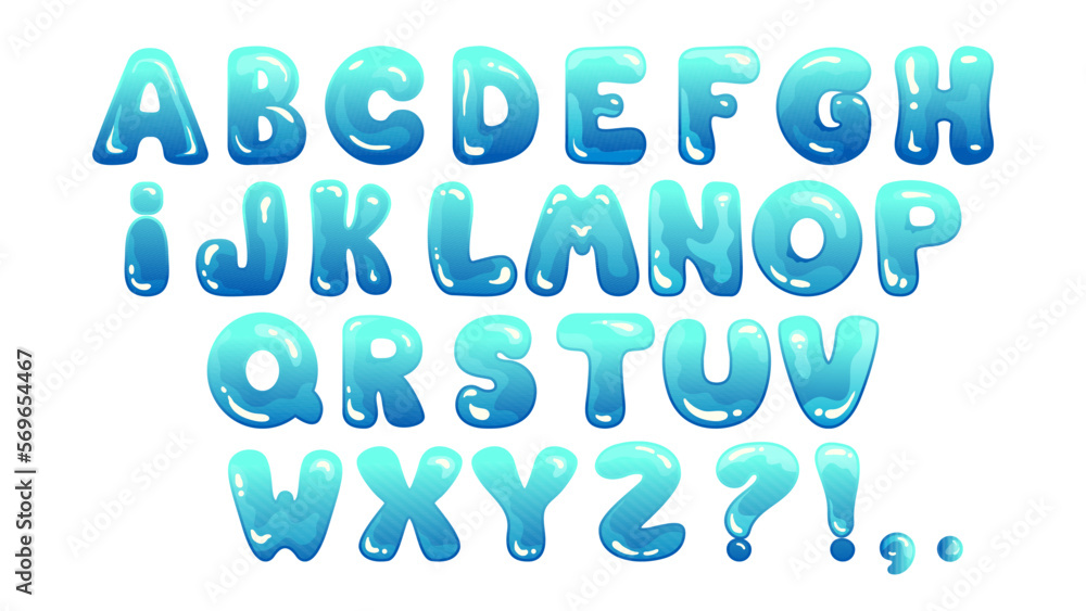 Cute blue alphabet, fat blue letters in bubble style. Vector ...
