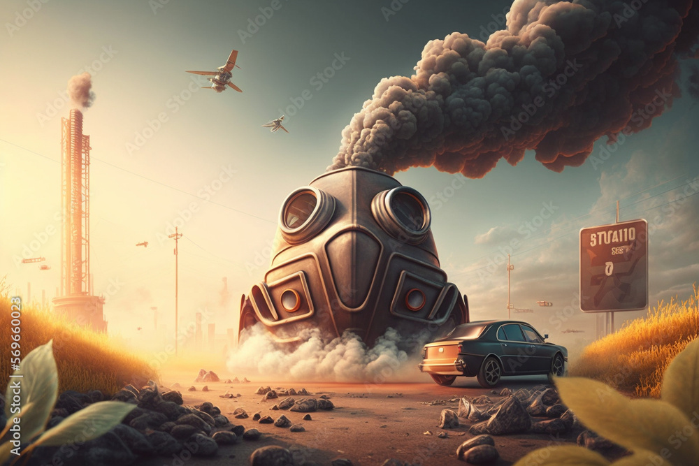 Air pollution concept, illustration with a realistic idea. AI generated ...