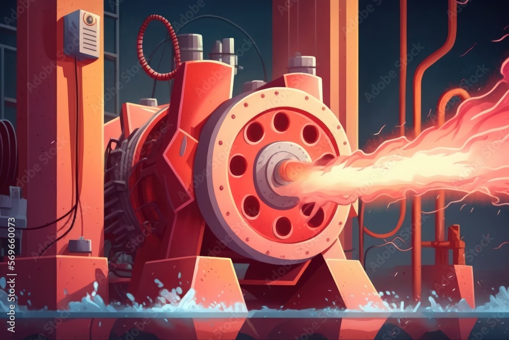 Water flowing from fire hose reel nozzles sprinkler system at Power ...