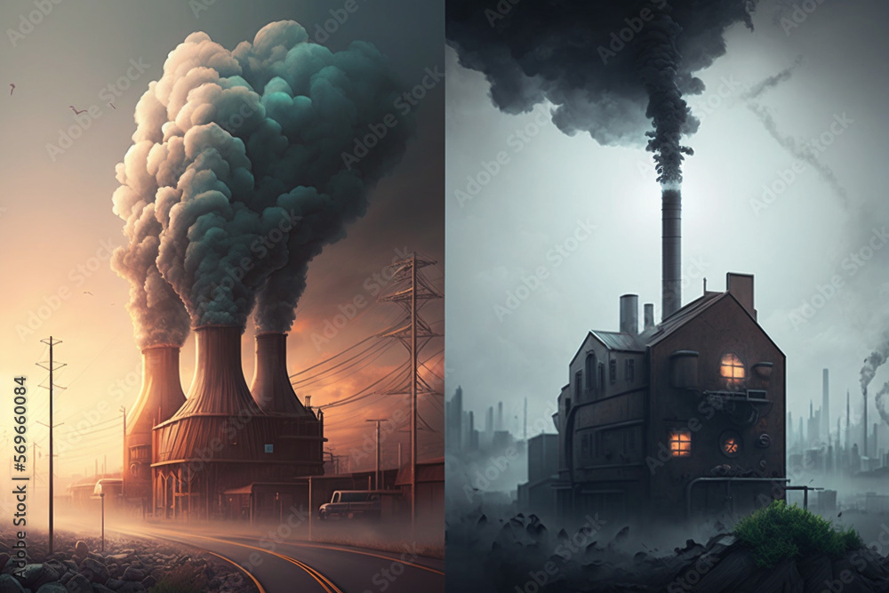 Air pollution concept, illustration with a realistic idea. AI generated ...