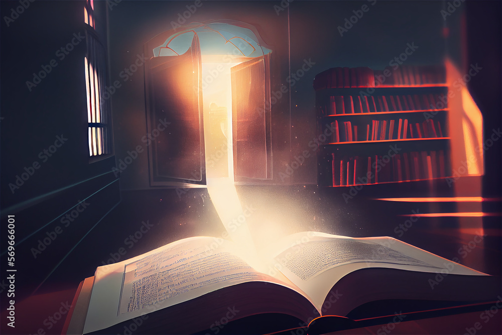bright light coming out of an open book symbolizing knowledge and ...