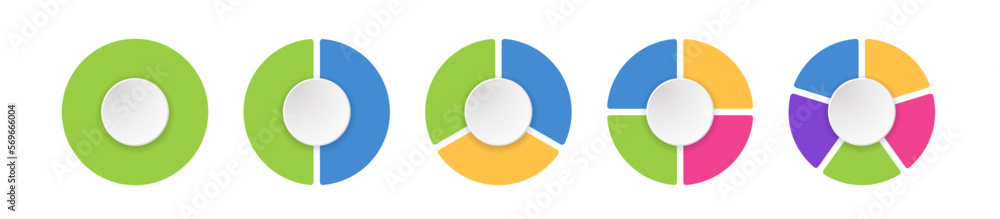 Colorful infographic with pie charts or circle slices division, showing ...