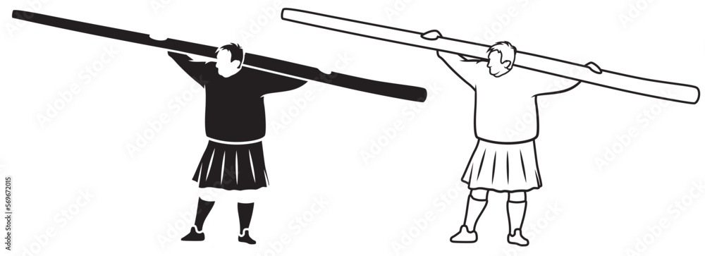 Caber toss. Scottish strongman athlete vector icon. Scotland man in ...