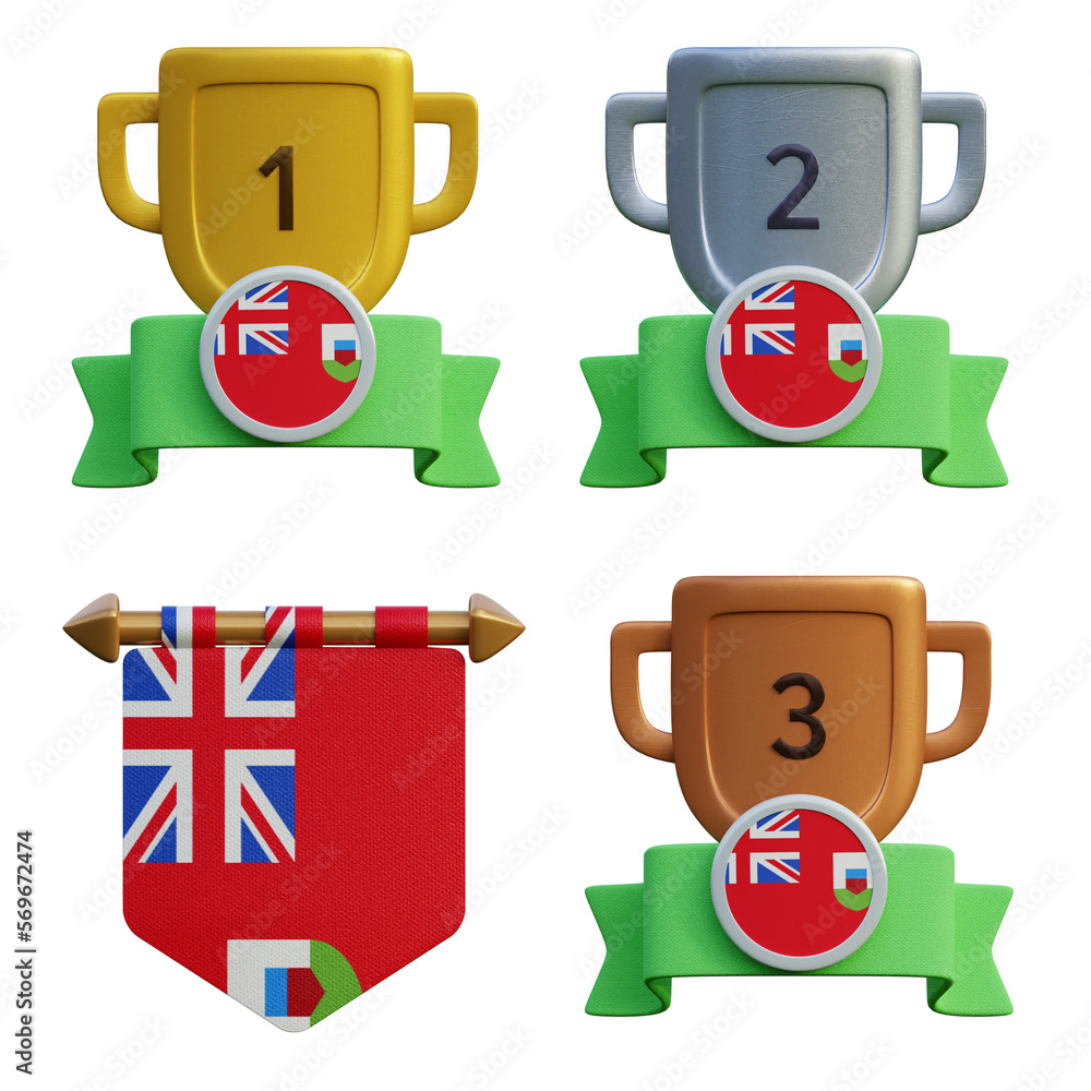 3d render, transparent game asset, pennant with national flag of ...
