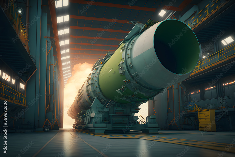 Large heavy long-range missiles with a projectile and weapons, inside ...