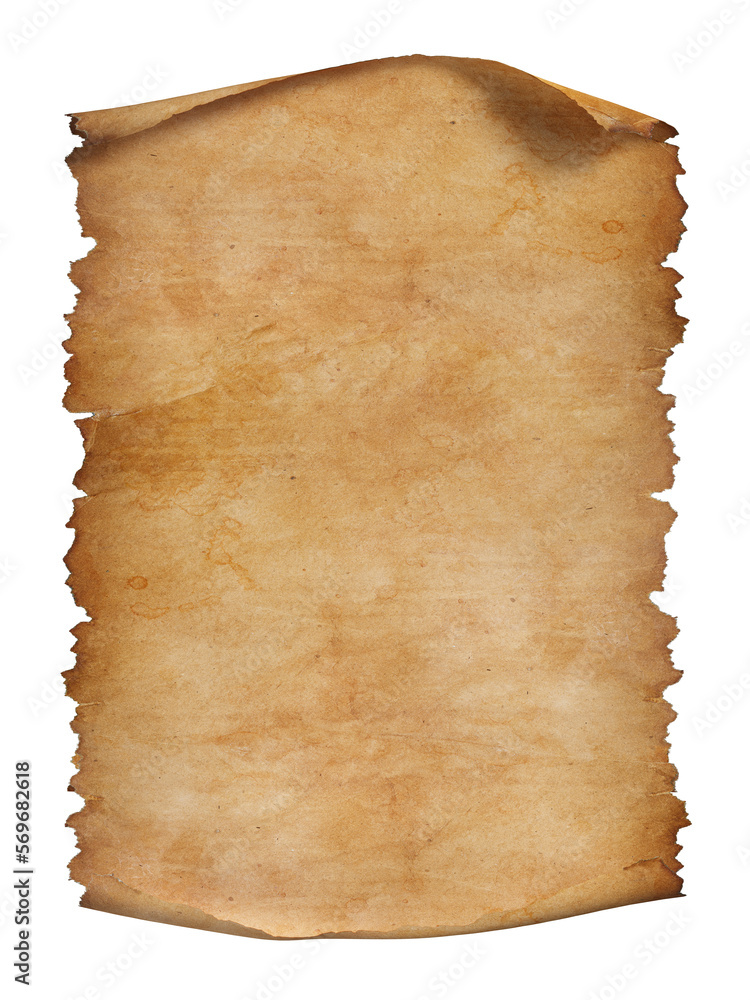 Vintage scroll or parchment manuscript isolated on a white background ...