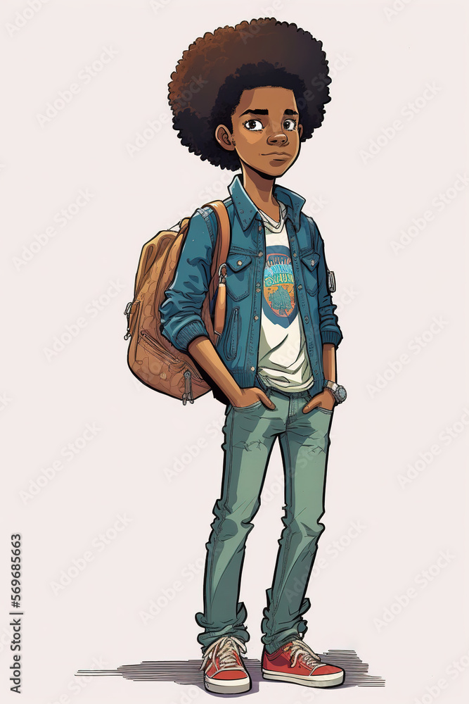 Young afro american man, full body, cartoon, art illustration Stock ...