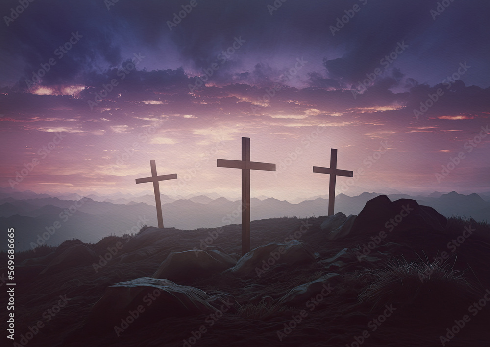 Crucifixion Of Jesus Christ, Three Crosses. Christian Easter background ...