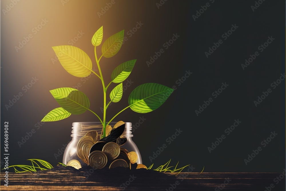 Growing plant on coins as symbol for investment growth created with ...